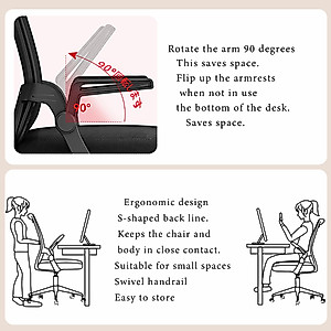 XUEGW Home Office Chair Ergonomic Desk Chair Mesh Computer Chair with Lumbar Support Armrest，Reclining Office Chair Swivel Chair with Flip-up Arms