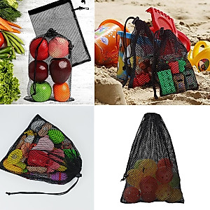 10PCS Nylon Mesh Drawstring Bag With Cord Lock, 8 x 12 Inch Mesh Laundry Drawstring Bag, Nylon Storage Mesh Bags for Balls Beach Toys, Seashell Collecting and Travel (Black)