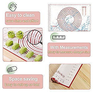 TANGN Pastry Mat Large Silicone Baking for Rolling Out Dough, Fondant Dough Kneading Cutting Non Stick Slip, Pie Bread Cookie BPA Free with Measurements, Red (20 x 28 inch) (BM-001)