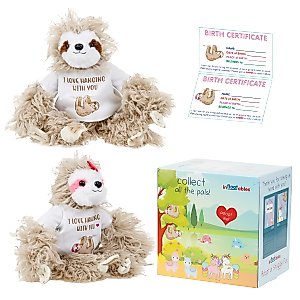 infloatables Stuffed Sloth Set of 2 - Adopt A Sloth Plush with Removable 'I Love Hanging with You' T-Shirt & Birth Certificate - Cute Stuffed Animal Sloth Gifts for Girls & Boys (Small 15 Inches)