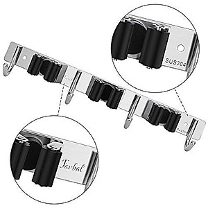 Broom Mop Holder Wall Mount,Favbal Garage Organization Tool Organizer Storage Broom Closet Kitchen Organization Heavy Duty Garage Tools Hanger with 3 Racks 4 Hooks for Home Kitchen Garden Laundry Room