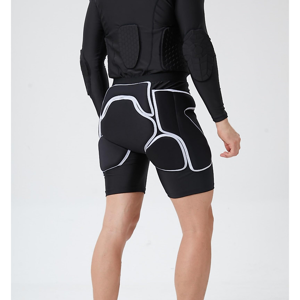 Padded Shorts for Men, Butt Pads for Skating, Padded Compression Tights for Rugby, Bike, Ski, Baseball, Contacts Sports(S, Grey)