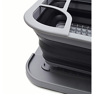 SAMMART Collapsible Dish Drainer with Tray - Foldable Drying Rack Set - Portable Dinnerware Organizer - Space Saving Kitchen Storage Tray (1, Grey/Black)