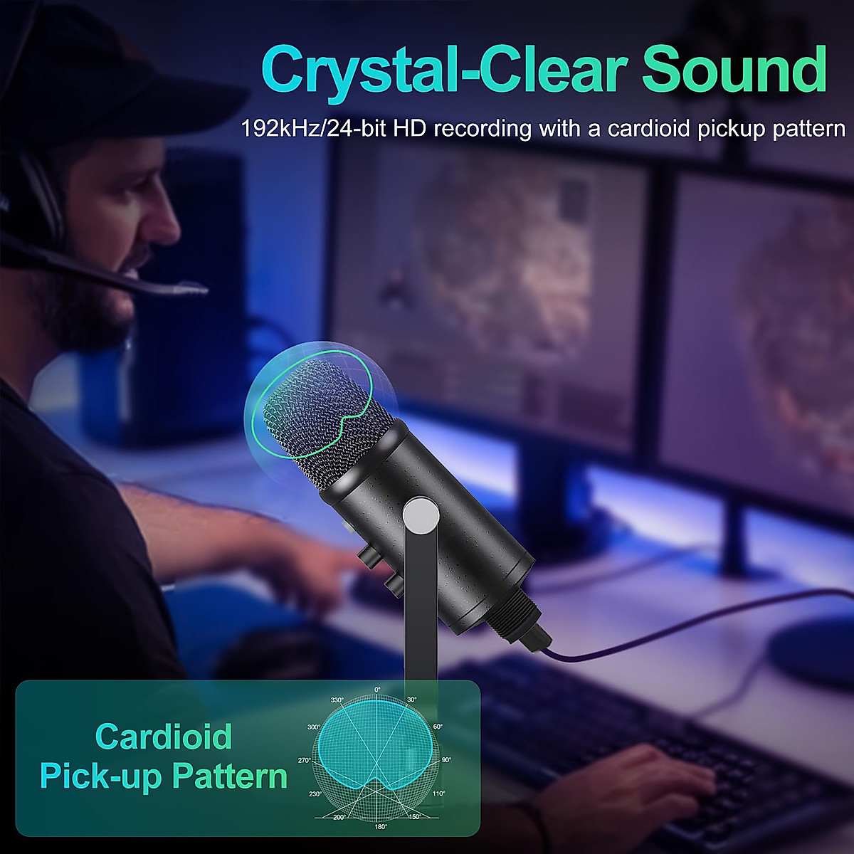 Mercase USB Condenser Microphone for Podcasting, Streaming, Recording on Phone, PC, Mac, PS4/PS5,Plug & Play, Quick Mute, with Adjustable Boom Arm Stand