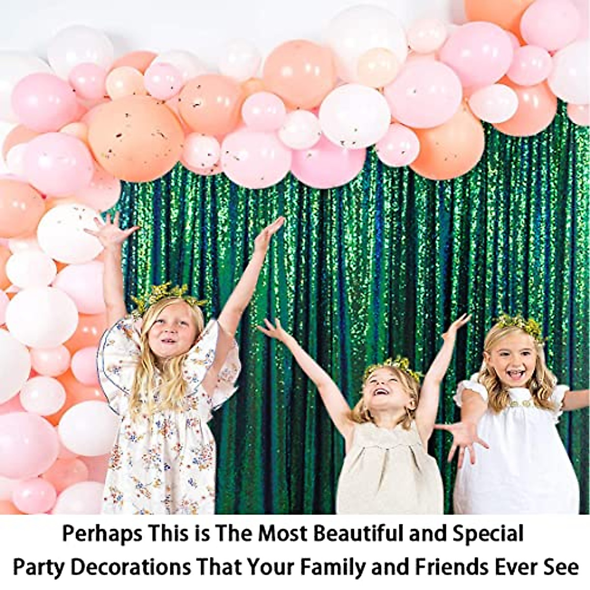 Iridescent Green Sequin Curtains 2 Panels 4x10ft Sequin Fabric Backdrop Multicolor Fabric Liner Christmas Backdrop for Happy Birthday Backdrop Background 10FT Backdrop Green Photography Background