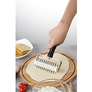 AMPSEVEN Pizza Dough Docker Roller - Professional Stainless Steel Pastry Docker Roller with Spike for Homemade Baking Cake crackers Pie Hole Maker,Prevent Dough from Blistering