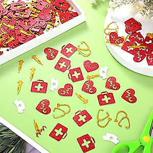 250 Pcs Congrats Nurse Graduation Confetti RN LPN Glitter Red White Gold Nurse Graduation Decorations for Medical RN Graduation Party Table Decorations