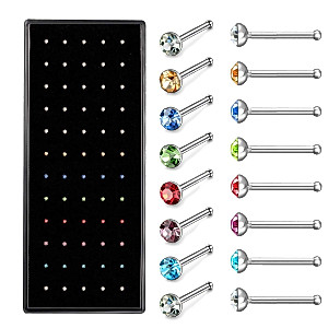 Evevil 60pcs Small Nose Studs Stainless Steel CZ Nose Piercing Jewelry Tiny Bone Studs for Women Men Hypoallergenic (1.5mm, Multi-Color CZ,22G)