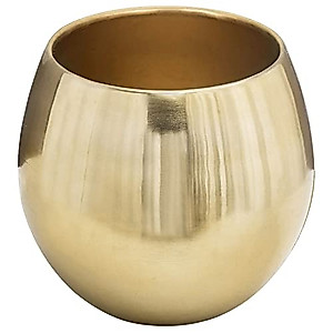 MyGift 6-Inch Brushed Brass Plated Metal Table Vase - Round Bowl-Shaped Succulent Planter Pot - Handcrafted in India