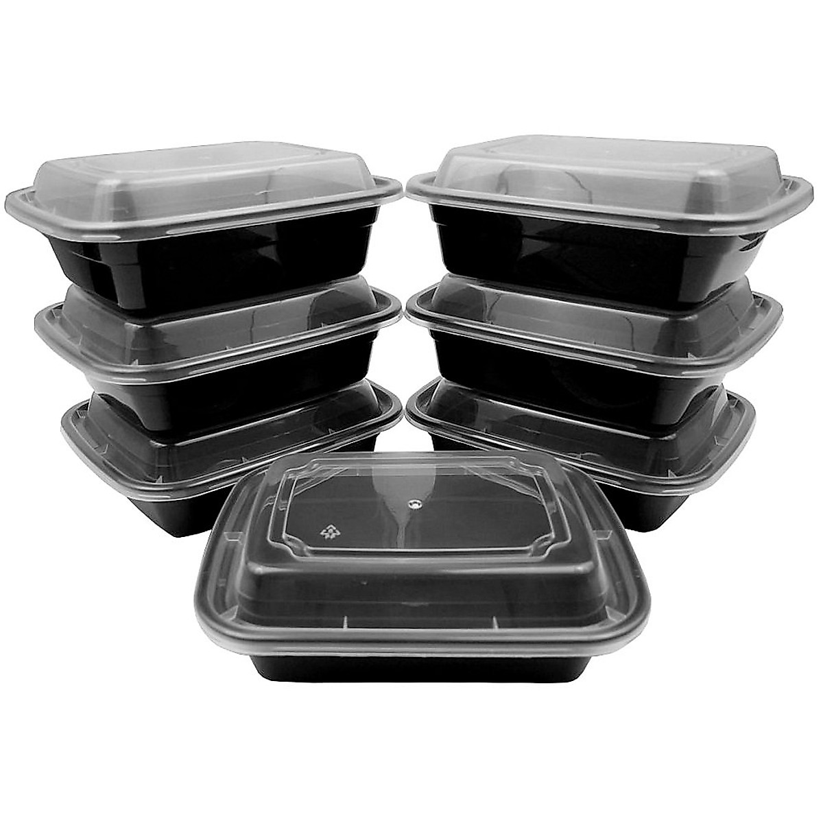 PACTOGO 12 oz. Rectangular Microwaveable Black Plastic Disposable Food Storage Container with Lids - BPA Free (Pack of 25 Sets)