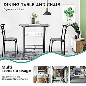 FDW 3-Piece Round Table and Chair Set for Kitchen Dining Room Bar Breakfast,Compact Space Metal Frame,Wine Rack