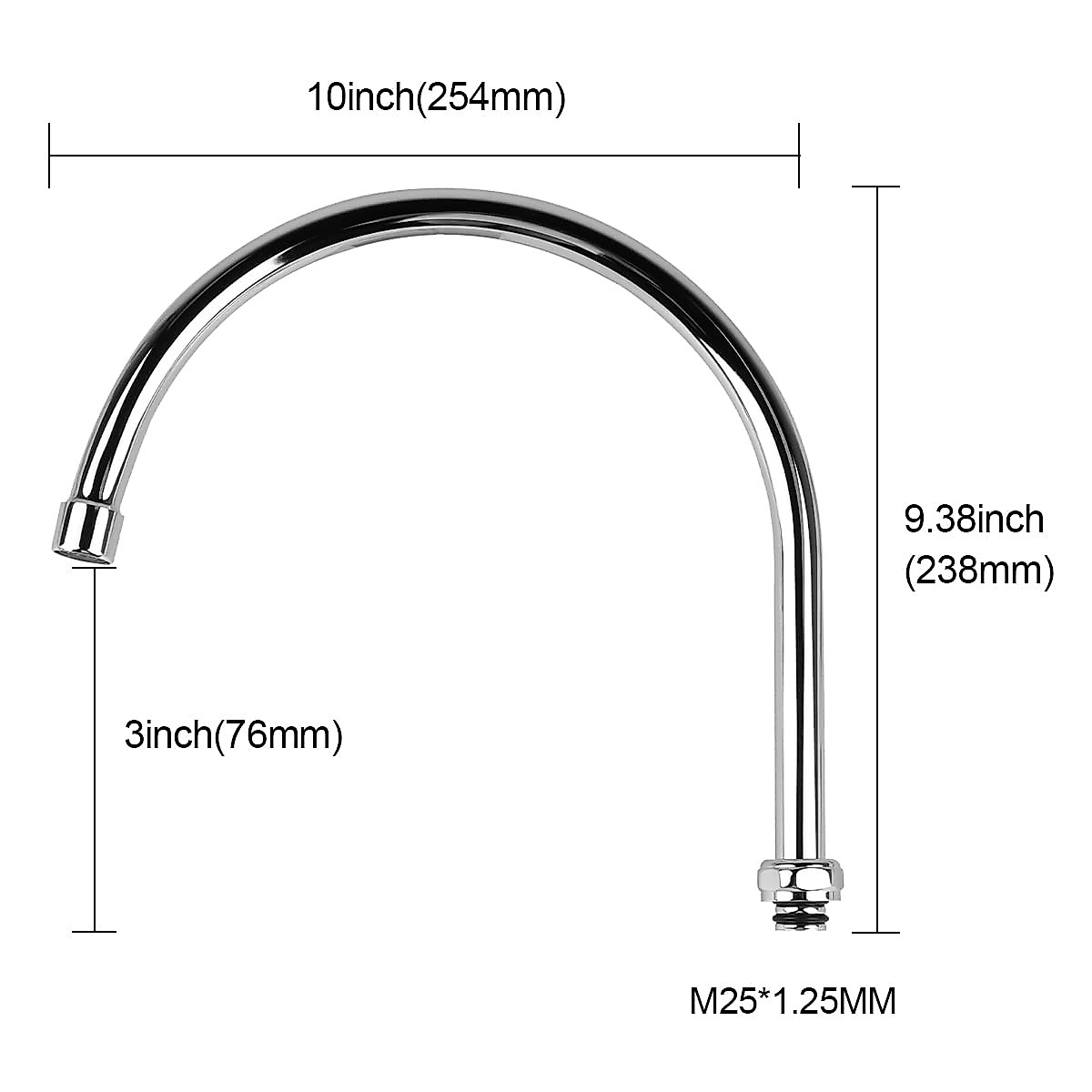 KWODE 10 Inch Gooseneck Swivel Spout for All Brand Commercial Kitchen Sink Faucet Swing Nozzle Add-On Spout Replacement Parts Chrome Polished Finish