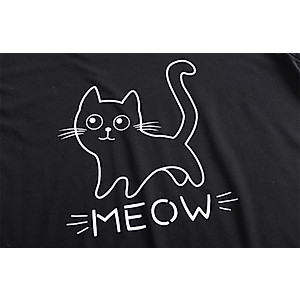 VENTELAN Pajamas for Women 2 Piece Cute Cat Sleepwear Pajama Sleep Set, Black, Large(USA Size:12-14)