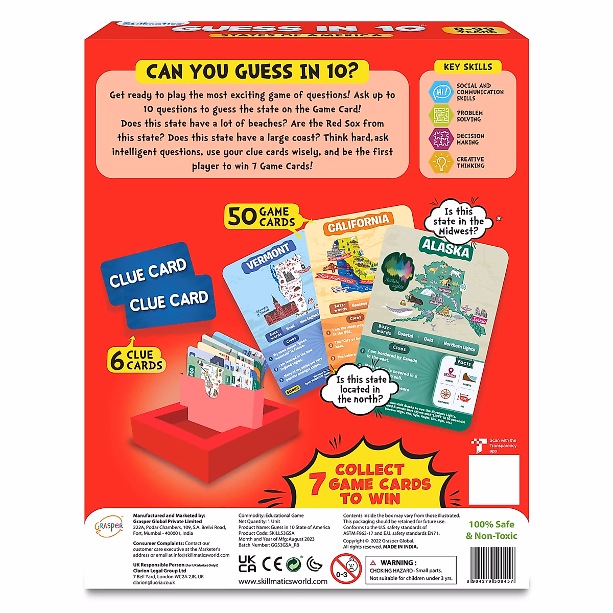 Skillmatics Card Game - Guess in 10 States of America, Educational Travel Toys for Boys, Girls, and Kids Who Love Board Games, Geography and History, Gifts for Ages 8, 9, 10 and Up