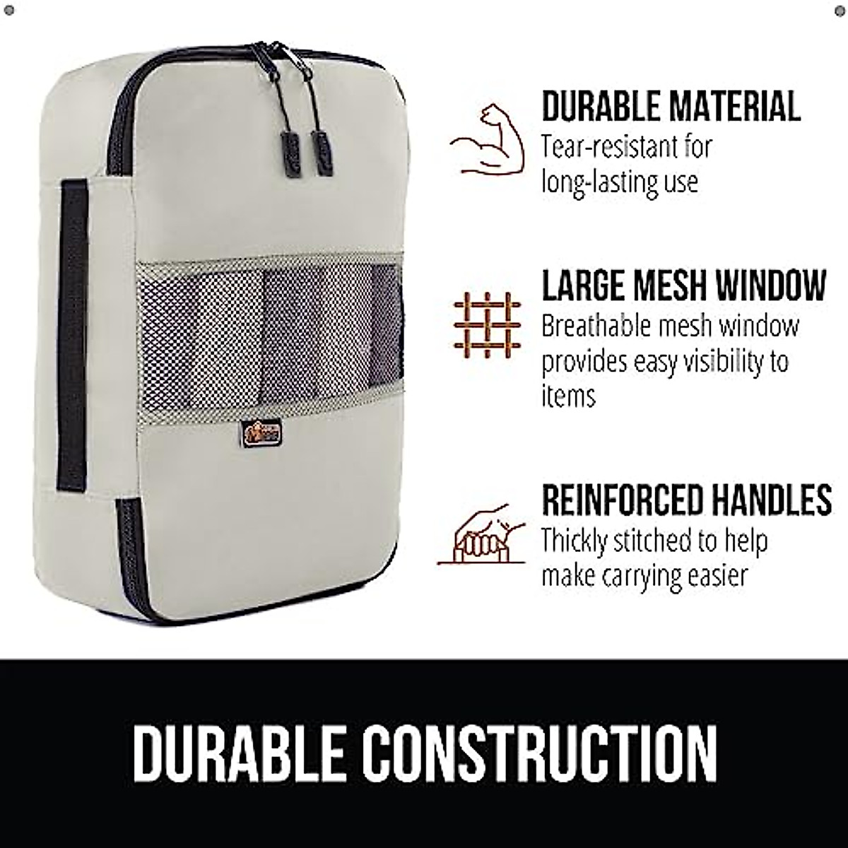 Gorilla Grip 6 Piece Packing Cubes Set, Compression Space Saving Organizers for Suitcases and Luggage, Mesh Window Bags, Travel Essentials for Carry On, Clothes and Shoes, Cube with Zipper, White