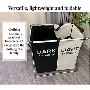 Large Laundry Basket, 2/3 Section Foldable Dirty Clothes Hamper for Laundry, Tall Divided Laundry Sorter with Removable Bag, Modern Collapsible Waterproof Laundry Hamper for Home (Black White)