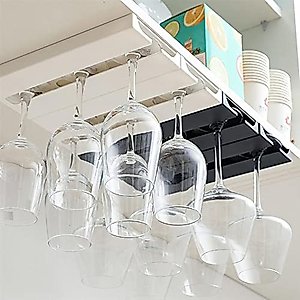 Riipoo Wine Glass Holder Under Shelf, Wine Glass Rack Under Cabinet, No Drill & Screws Stemware Rack for Bar Kitchen, 2-Pack, White