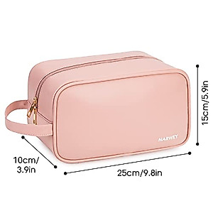 Narwey Vegan Leather Travel Toiletry Bag for Women Traveling Dopp Kit Makeup Bag Organizer for Toiletries Accessories Cosmetics (P-Pink)