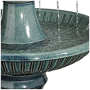 Modern Outdoor Cascading Floor Water Fountain with LED Light 3-Tier Teal Blue Ceramic 46" for Yard Garden Patio Backyard Deck Home Lawn Porch House Exterior Balcony - John Timberland