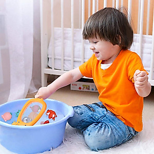 FUN LITTLE TOYS 18PCS Baby Bath Toys with Soft Cute Ocean Animals Bath Squirters and Fishing Net, Water Toys for Kids