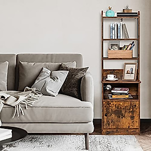 LOKO Nightstand with Charging Station, 55" Tall Bedside Table with Adjustable Shelves, Multifunctional End Table Bookcase with Open Storage Shelves, Modern Night Stand with Charger (Rustic Brown)