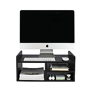 PAG Monitor Printer Stand Computer Riser with Storage Wood Desk Organizer for Home/Office, 2-Tier, Black