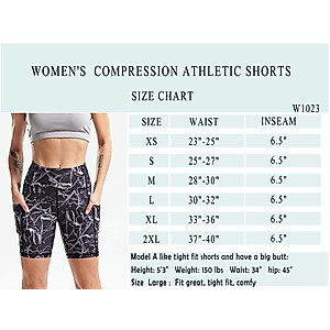 CADMUS High Waist Tummy Control Compression Shorts for Women Fitness Workout Running Shorts with Pockets23# Navy Pink & White Grey, Pack of 2, S