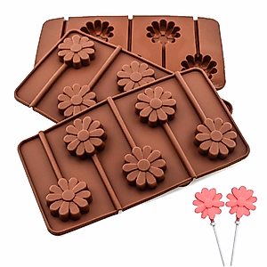 BaaSid 3PCS Sunflower Shape Mold 5 Holes Cake Lollipop Chocolate Jelly Ice Cream Cube Candy Pudding Cupcake Handmade Craft for Children's Party Dessert Shop Cafe Bakery (Brown) AA0088