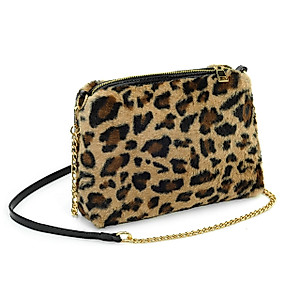 HOXIS Faux Fur Furry Crossbody Shoulder Handbag Clutch Purse(Leopard print)
