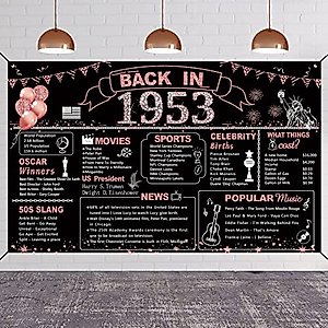 DARUNAXY 70th Birthday Rose Gold Party Decoration, Back in 1953 Banner for Women 70 Years Old Birthday Photography Background Vintage 1953 Poster Backdrop for Girls 70th Class Reunion Party Supplies