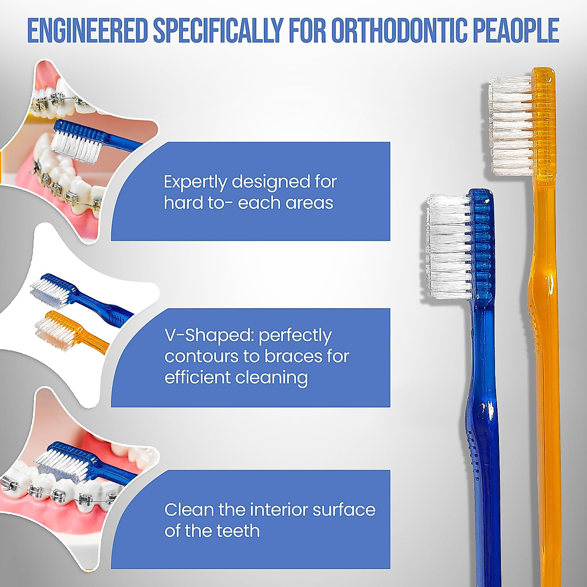 AIM DENTAL SUPPLY Toothbrush for Braces, Soft Head Braces Toothbrush, V Trimmed Design 2-Pack | Quick Orthodontic Cleaning | Deep Clean Braces at Home (Pack of 2)