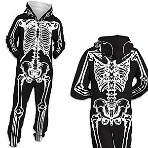 Nawoshow Women Men Long Sleeve Playsuit Adult Onesie Jumpsuit Pajamas (Skeleton, L/XL)