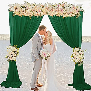 Emerald Green Backdrop Curtains 10FTx10FT 2 Panels Chiffon Fabric Wedding Drapes Semi Sheer Curtains for Backdrop Baby Shower Background Photography Backdrop Drapes for Arch Party Birthday Decoraions