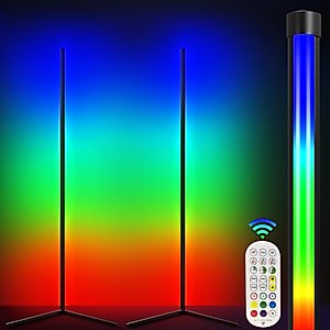 Fntek 2 Pack RGB Corner Floor Lamp, 56" Color Changing Led Corner Lamp with Remote, Music Sync& Timing, Dimmable Modern Mood Lighting RGB Floor Lamp for Bedroom Living Room Gaming Room
