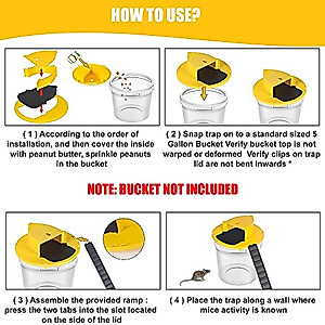 Bucket Lid Mouse Rat Trap, Bucket Lid Mouse Trap, Humane or Lethal, Trap Door Style, Multi Catch, Auto Reset, Indoor Outdoor, No See Kill, 5 Gallon Bucket Compatible
