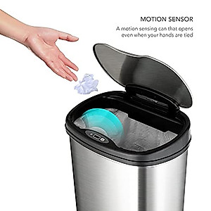 NINESTARS DZT-50-22, 13.2 GALLONS / 50 LTRS, Stainless Steel, Motion Sensor Trash CAN