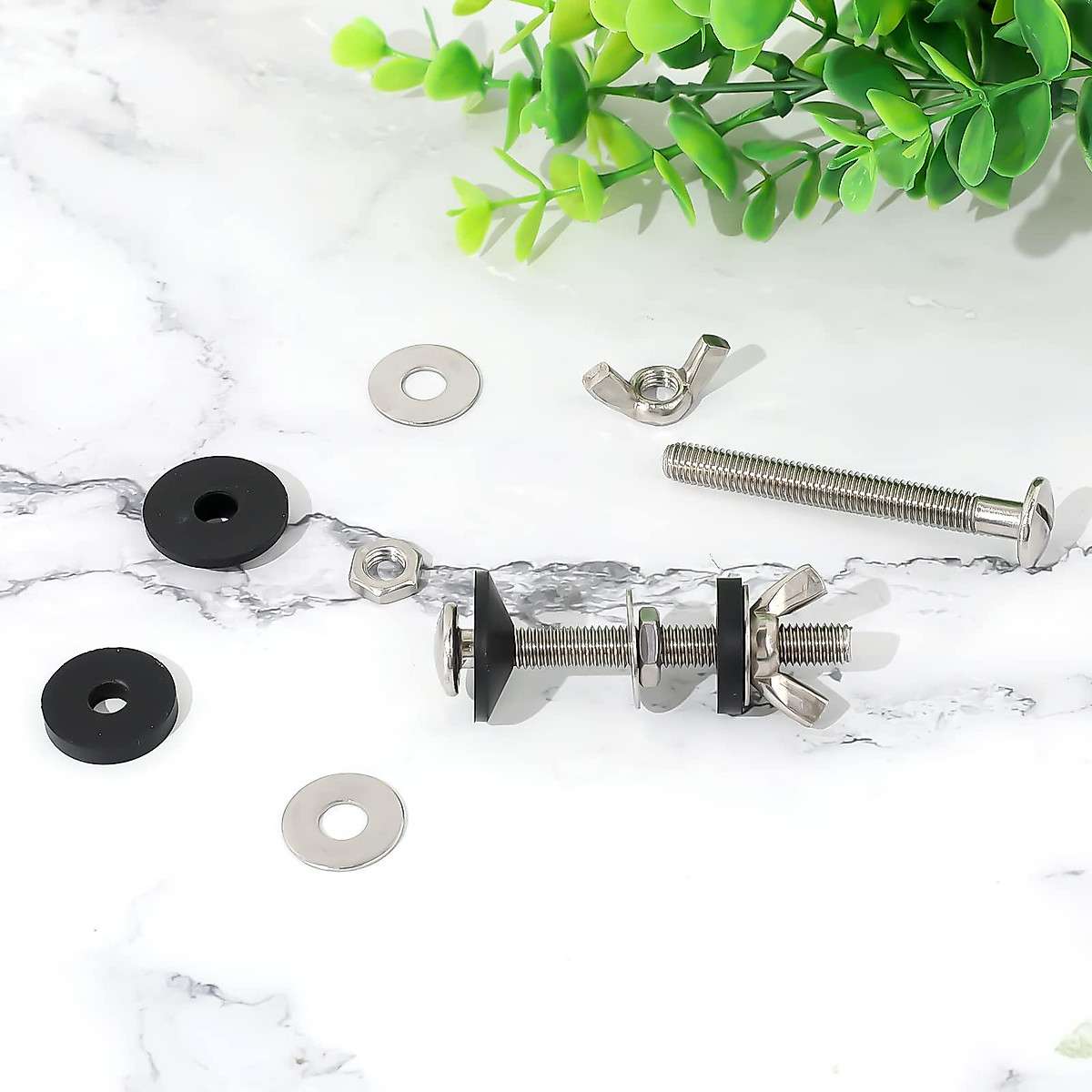 2PCS Universal Toilet Bolts Toilet Tank to Bowl Bolt Kits with Rubber Washers Toilet Tank Replacement Kit Butterfly Nuts Stainless Steel Toilet Seat Screws Extra Long Nut Screw for Fastening (Silver)