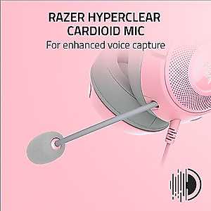 Razer Kraken Kitty V2 USB Wired Headset: Chroma RGB Kitty Ears - Stream Reactive Lighting - HyperClear Cardioid Mic - 40 mm Drivers - 7.1 Surround Sound - Comfortable Ear Cushions - Quartz Pink
