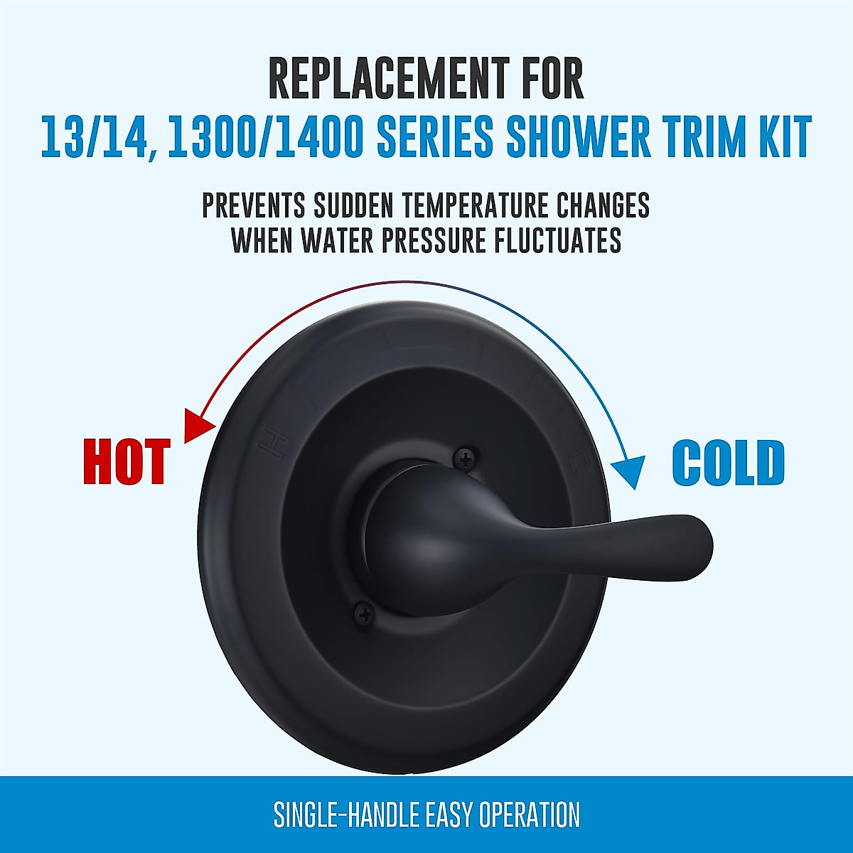Replacement for Delta Classic 13 Series Single-Function Trim Kit, T13020-BL Matte Black Shower Handle, Fit Delta Shower Valve R10000 Series (Cartridge Not Included)