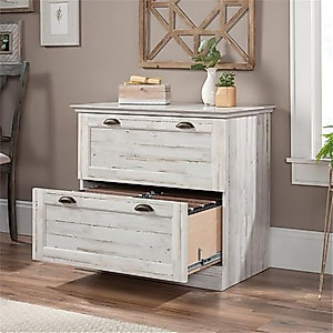 Pemberly Row Mid-Century Engineered Wood Lateral File Cabinet in White Plank