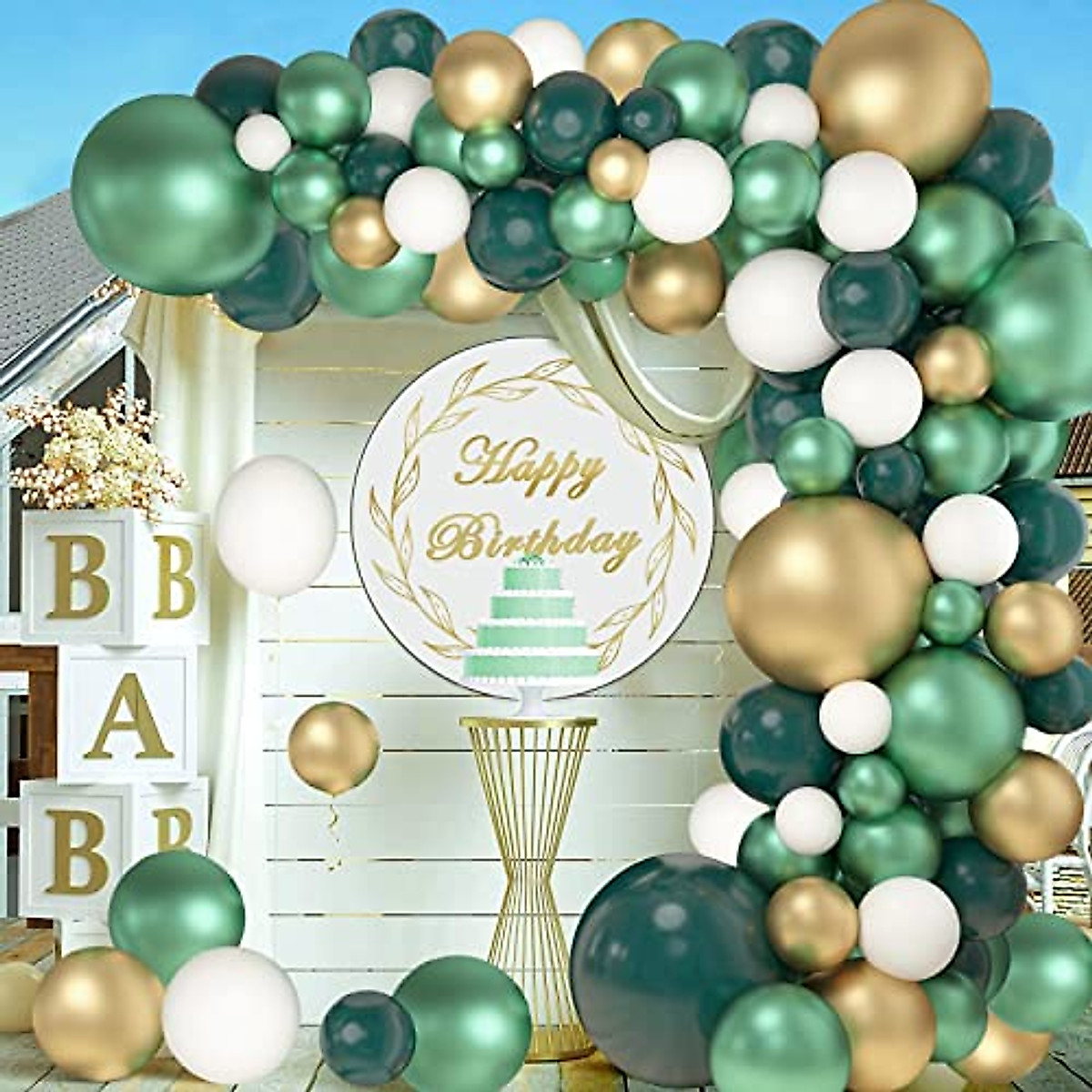 18Inch Jungle Safari Wild One Metal Green Gold Balloons Balloon Garland Arch Kit, Green Gold Metal White Balloons, Jungle Safari Wild One Birthday Baby Shower Wedding Party Decorations for Boy