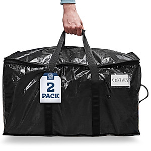 ZOBER Extra Large Moving Bags, Heavy-Duty Water-Resistant Storage Bags with Dual Zippers & Carrying Handles 2 Pack, 27" L x 14" W x 15" H