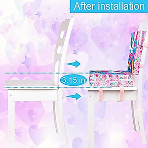 2PCS Toddler Booster Seat for Dining Table, Chair Increasing Cushion for Baby Kids, Washable Thick Chair Seat Pad Mat Strap, Portable Dismountable Adjustable Highchair Booster - Unicorn