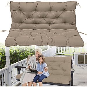 Replacement Cushions for Outdoor Swing, Waterproof Bench Cushions with Backrest Outdoor Furniture 2-3 Seater Washable Swing Replacement Cushions for Garden Patio loveseat Pad(Khaki 40x47 inch)