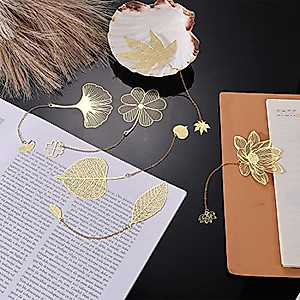6pcs Metal Leaf Bookmarks, Hollow Metal Bookmarks with Chain or Pendant Bookmarks Metal for Book Lovers Men Women