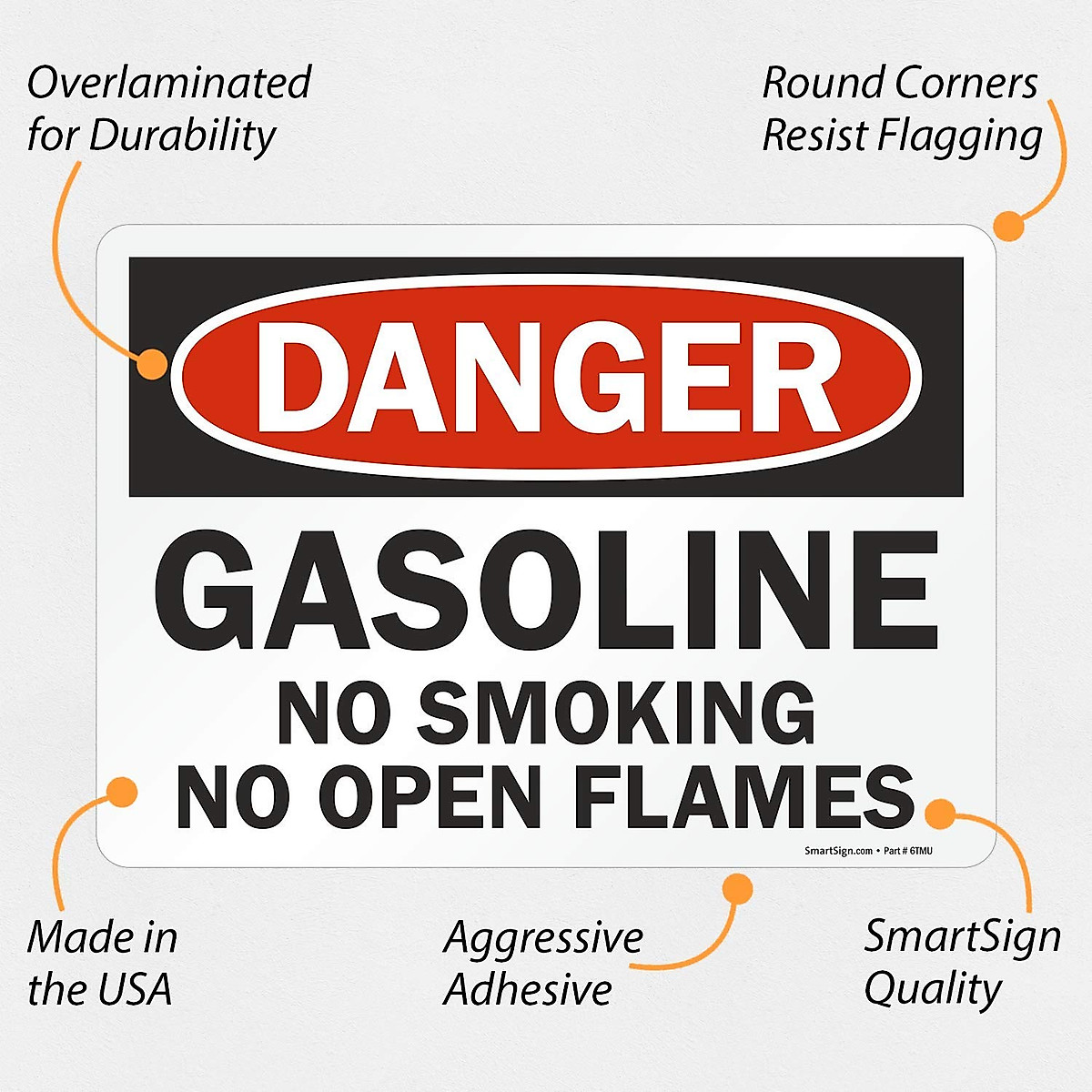 SmartSign "Danger - Gasoline, No Smoking No Open Flames" Label | 10" x 14" Laminated Vinyl