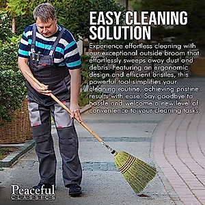 Peaceful Classics Wooden Broom - Handmade Amish Corn Broom with Hard Wood Handle, Heavy Duty Indoor Broom/Outdoor Broom for Any Floor with Straw Broom Sweeper Brushes, Wood Broom for Sweeping, Yellow