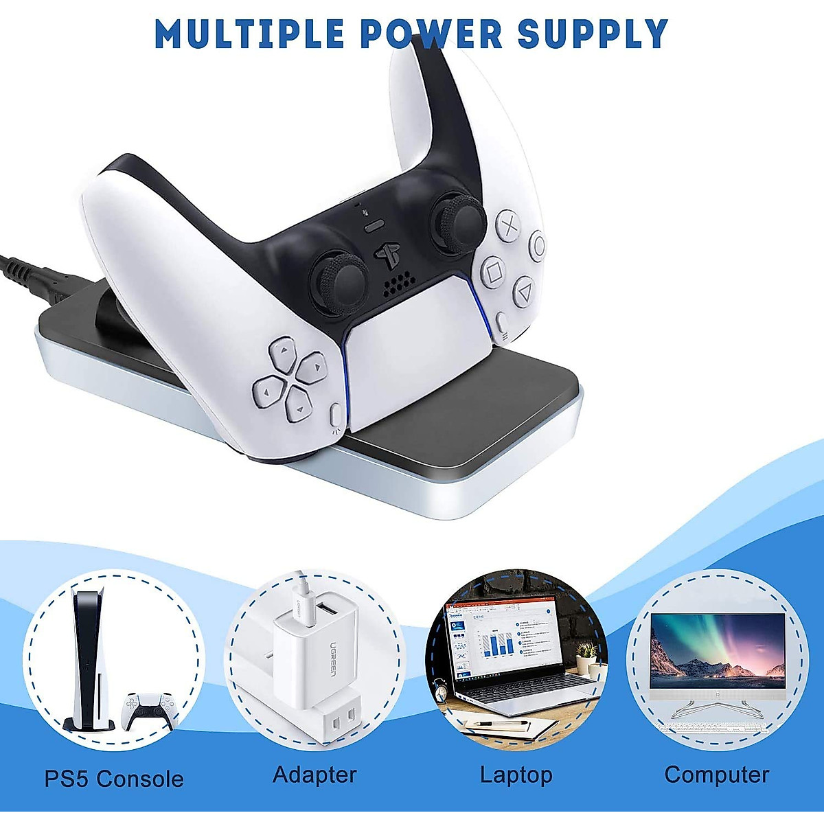 Controller Charger for PS5, Kahool Portable Dual Charge Fast Charging Station Dock for Sony DualSense PlayStation 5 Controllers