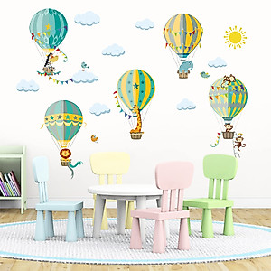 decalmile Animals in Hot Air Balloons Wall Decals Giraffe Elephant Kids Wall Stickers Baby Nursery Childrens Bedroom Wall Décor