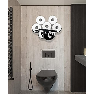 Metal Sloth Wall Toilet Paper Storage,Animal Decorative Metal Paper Holders,Black Toilet Tissue Holder,Cute Toilet Paper Storage for Bathrooms,Wall Toilet Paper Organizer Hold Extra 8 Rolls